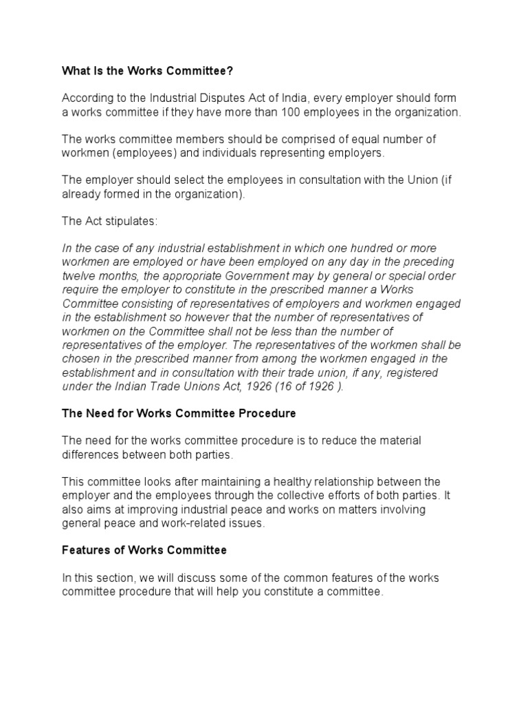 What Is The Works Committee? | PDF | Trade Union | Employment