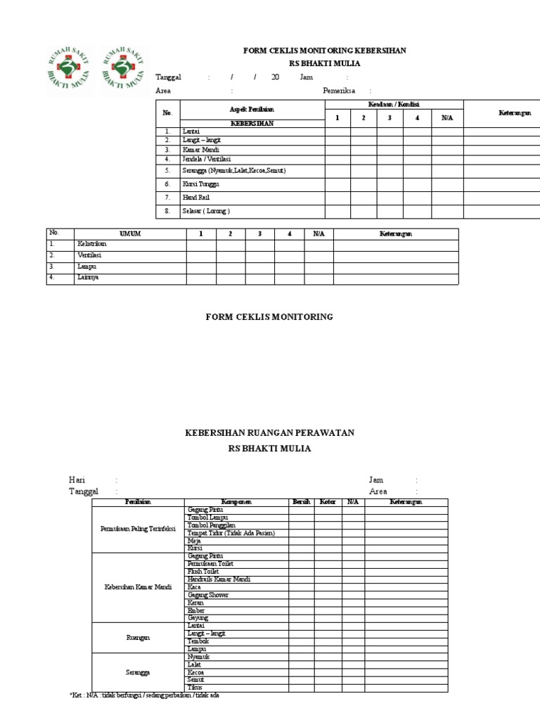 Ceklis Kebersihan Ruangan RS Bhakti Mulia | PDF