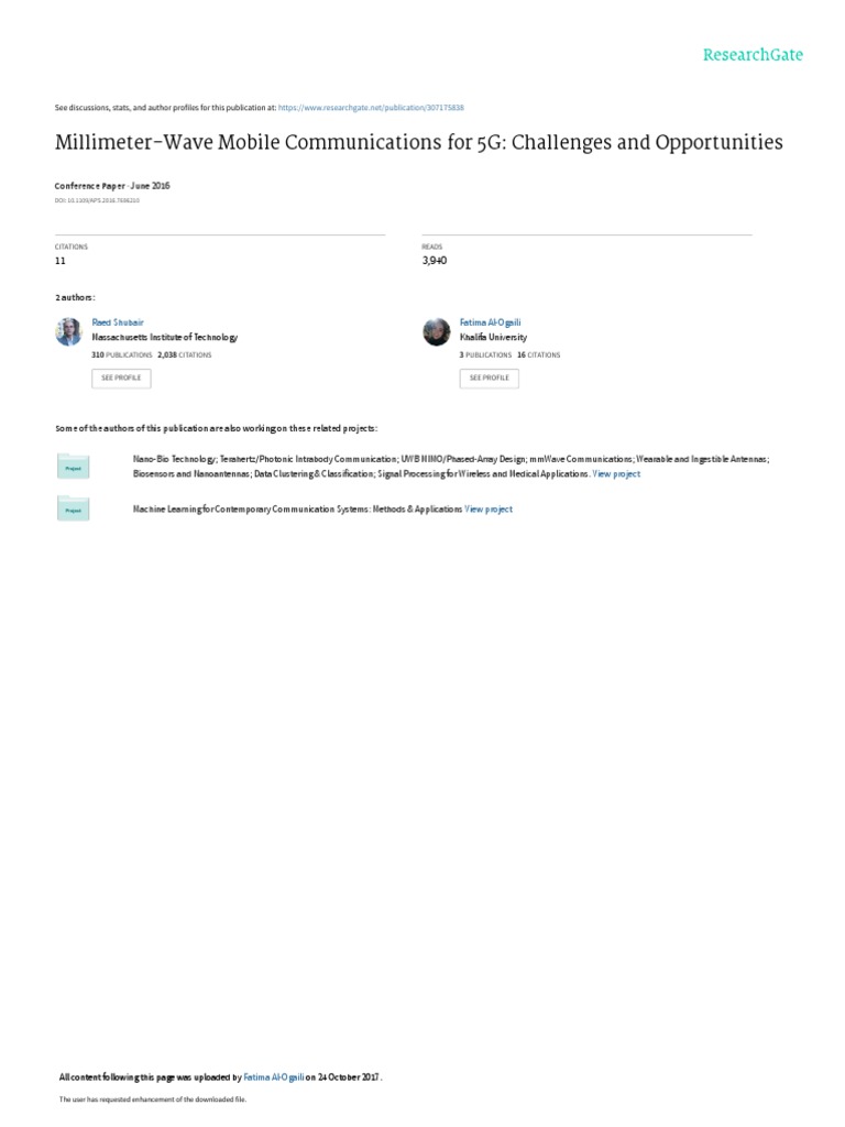 Millimeter-Wave Mobile Communications For 5G: Challenges and ...