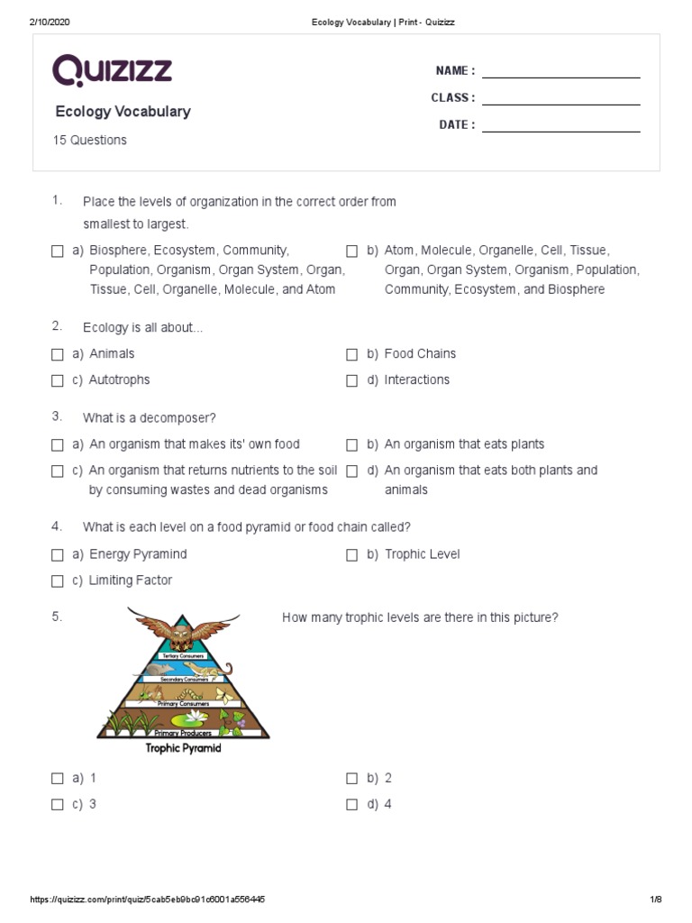 Ecology Vocabulary Answer Key | PDF | Food Web | Biogeochemistry