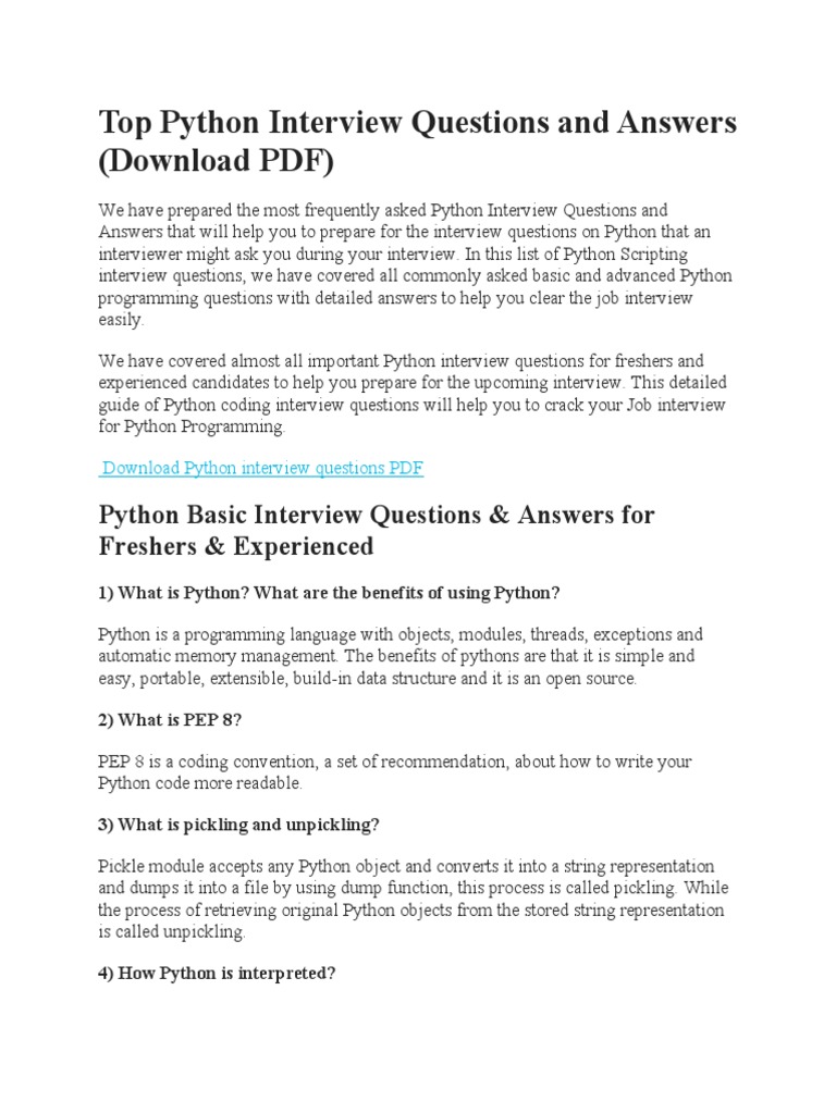Top Python Interview Questions And Answers Pdf Python Programming Language Anonymous
