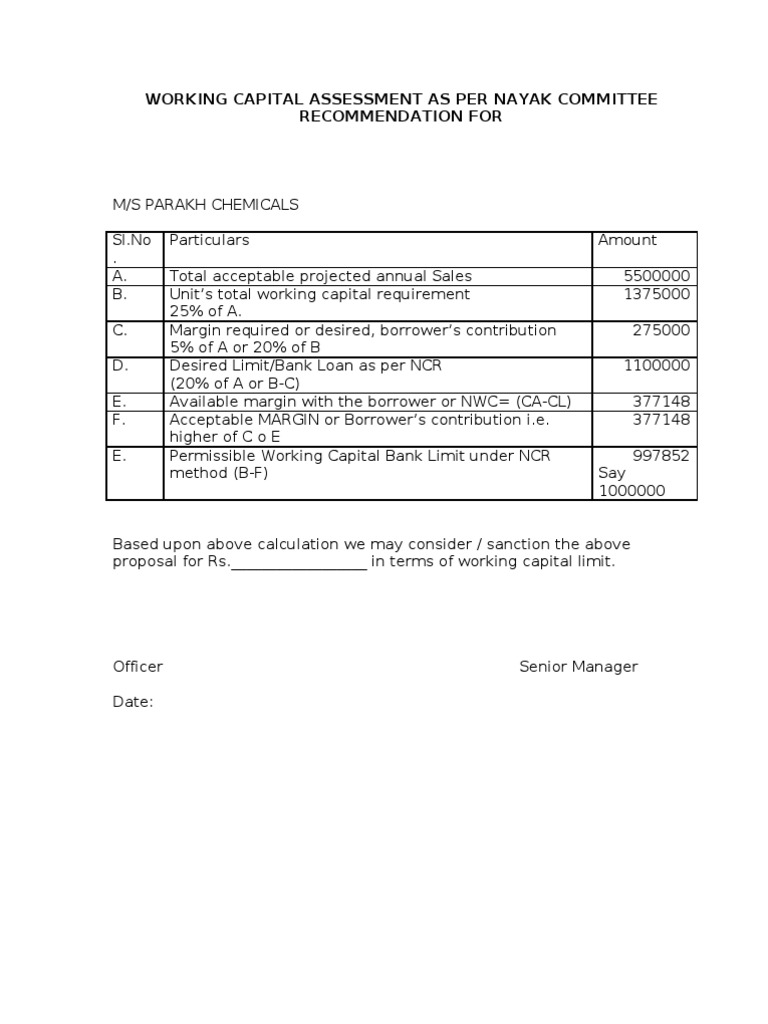 Working Capital Assessment Report | PDF | Capital Requirement | Loans