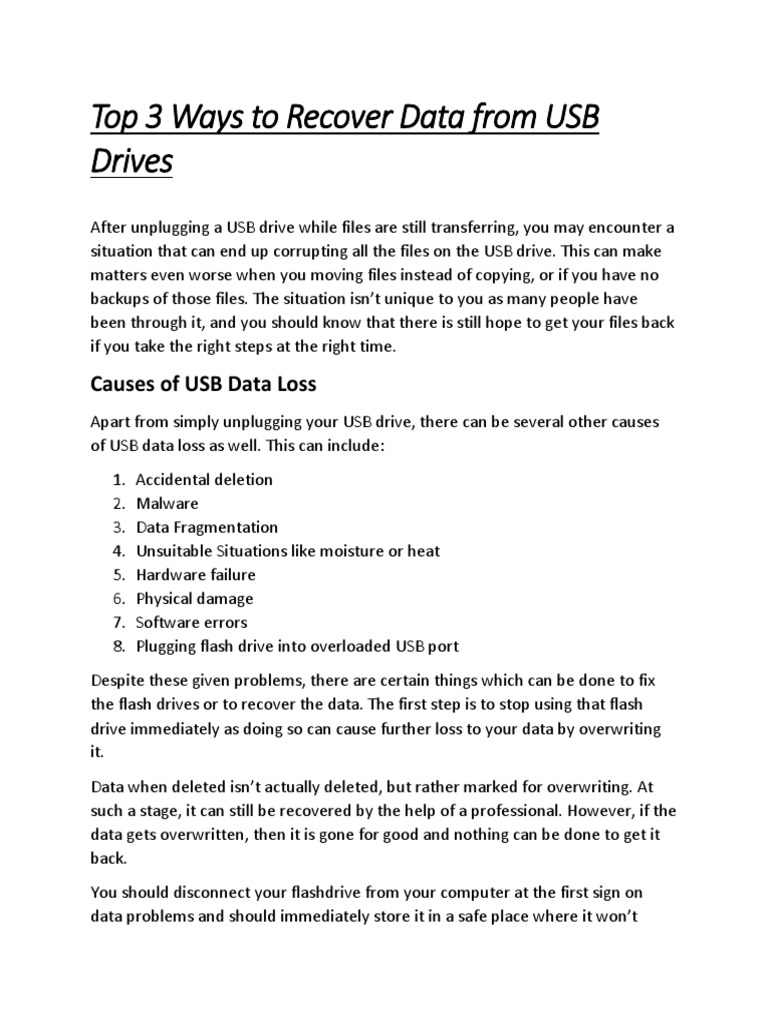 Top 3 Ways To Recover Data From USB Drives | PDF | Usb Flash Drive | Backup
