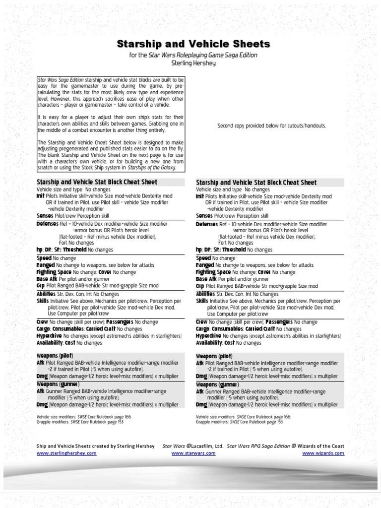 SWRPG Starship VehicleSheets | PDF | Role Playing Games | Leisure