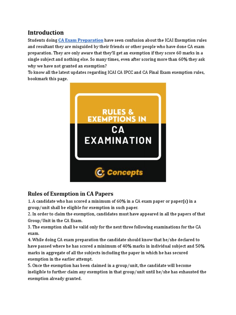 What Are The Rules & Exemptions in The CA Examination | PDF | Test ...