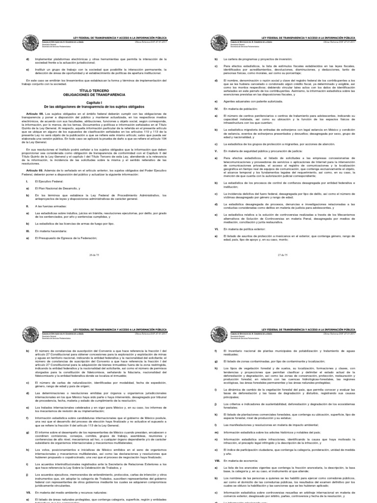 Ley Federal de Transparencia y Acceso A La Información Pública | PDF ...