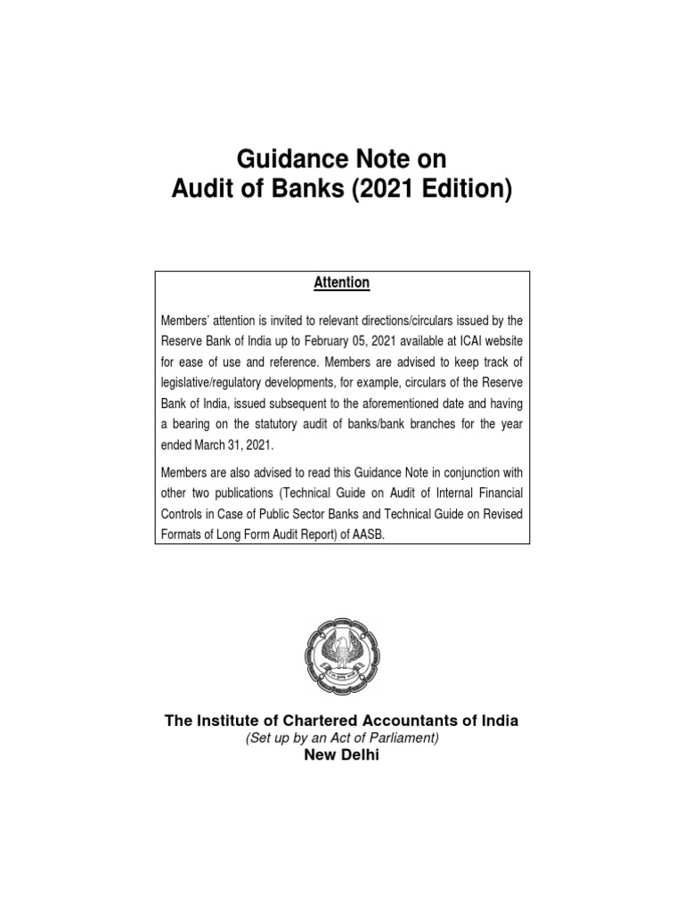 Guidance Note On Audit of Banks | PDF | Reserve Bank Of India | Banks