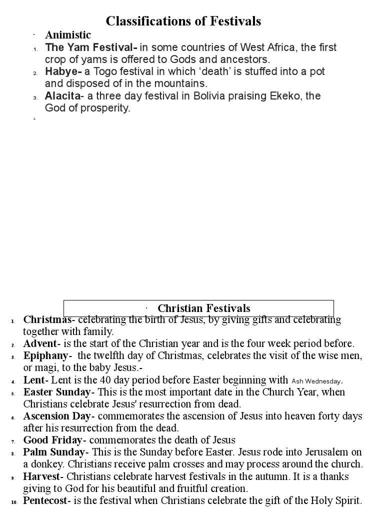 Types of Festivals Explained | PDF | Liturgical Year | Ramadan