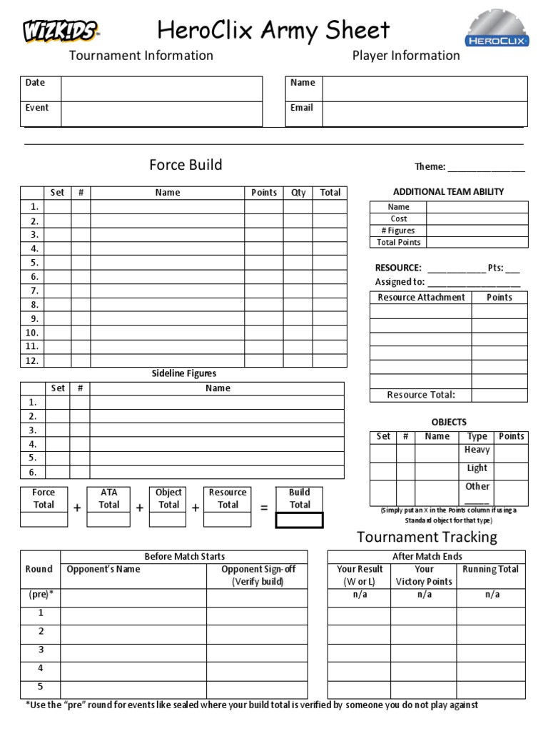 HeroClix Army Sheet | PDF