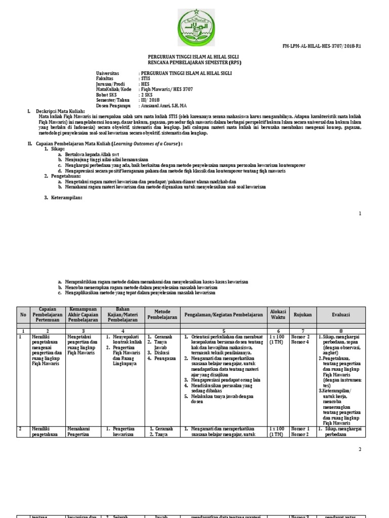 RPS Fiqh Mawaris STIS 2018 | PDF