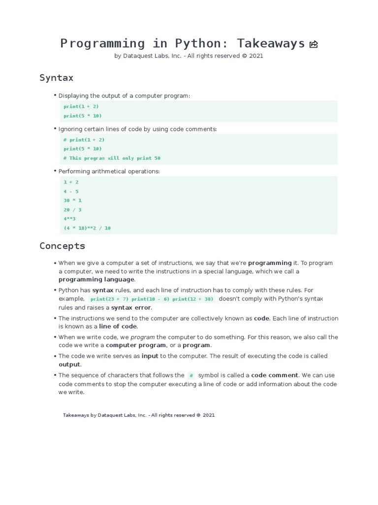 Mission 311 Programming in Python Takeaways | PDF