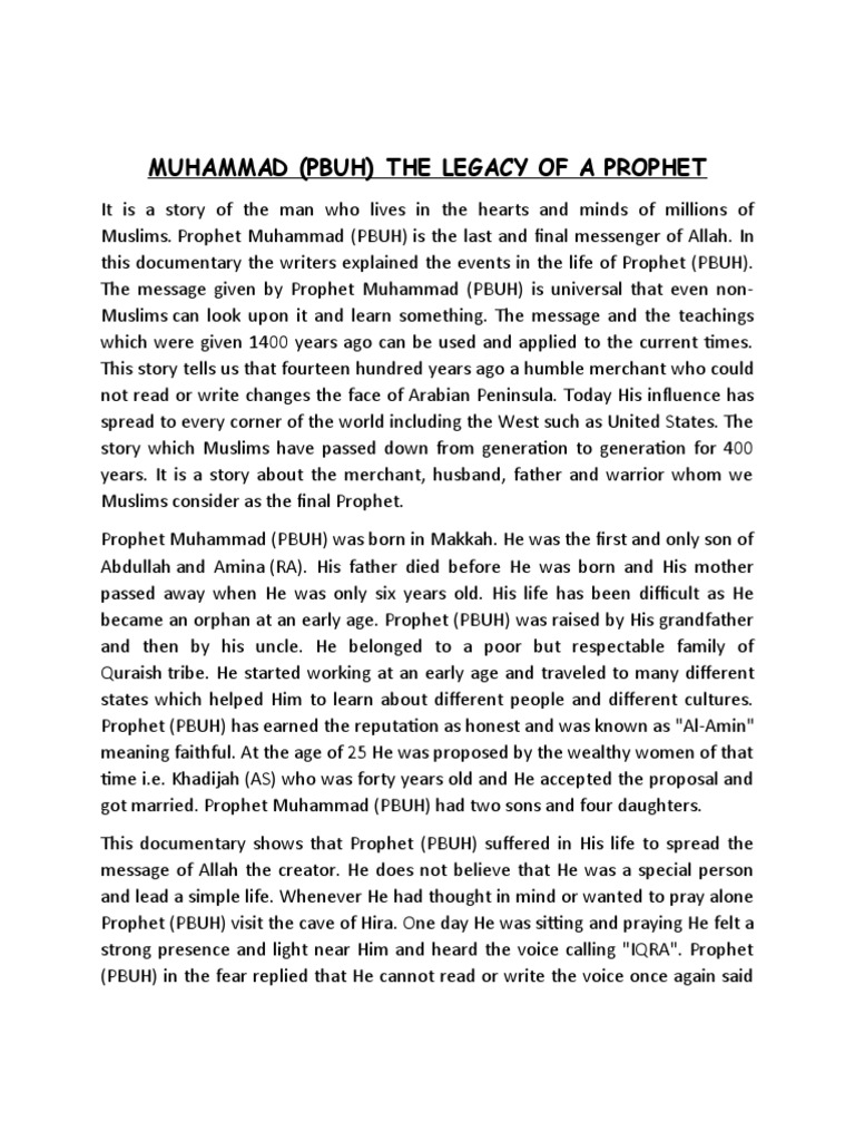 Muhammad (Pbuh) The Legacy of A Prophet | PDF | Muhammad | Religious Faiths