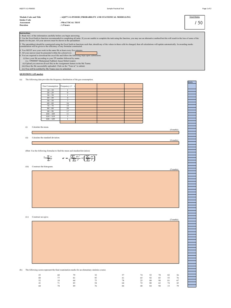 Module Code and Title: Aq077-3-2-Psmod - Probability and Statistical Modelling Intake Code ...