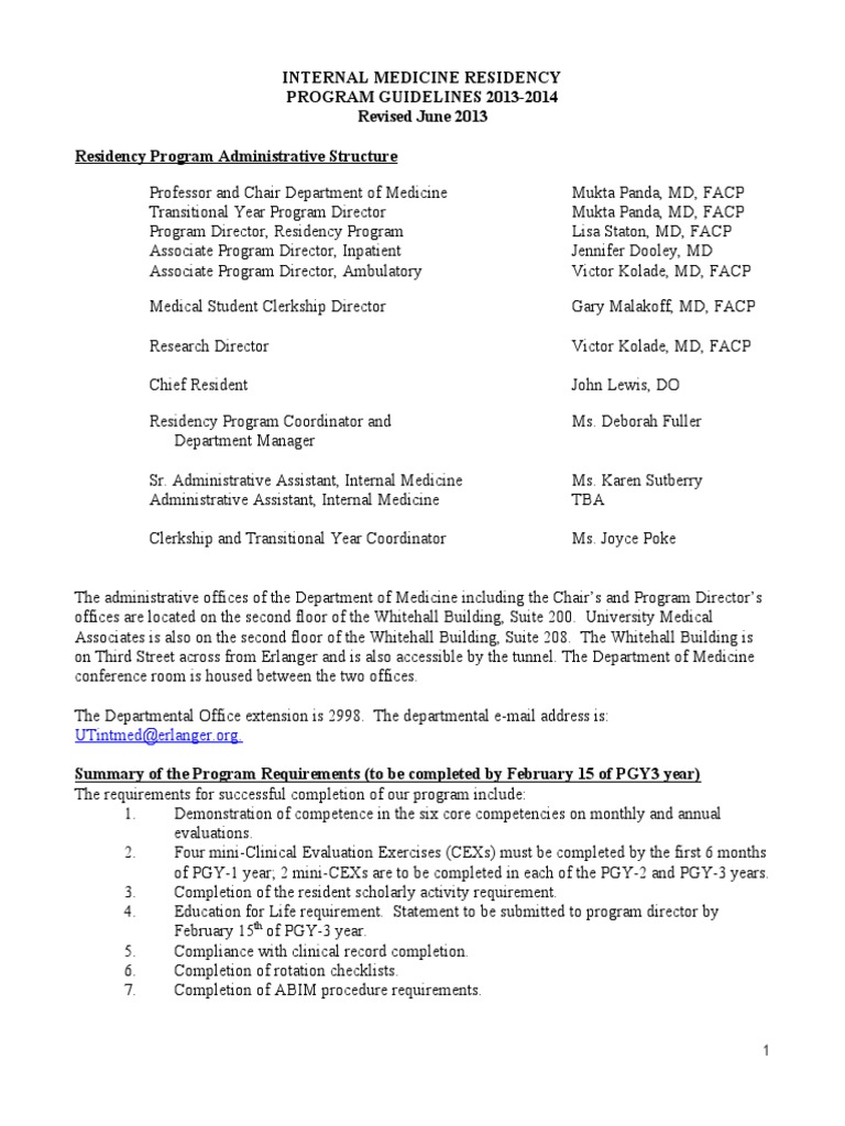 Internal Medicine Residency Program Guidelines 2013-2014 Revised June ...