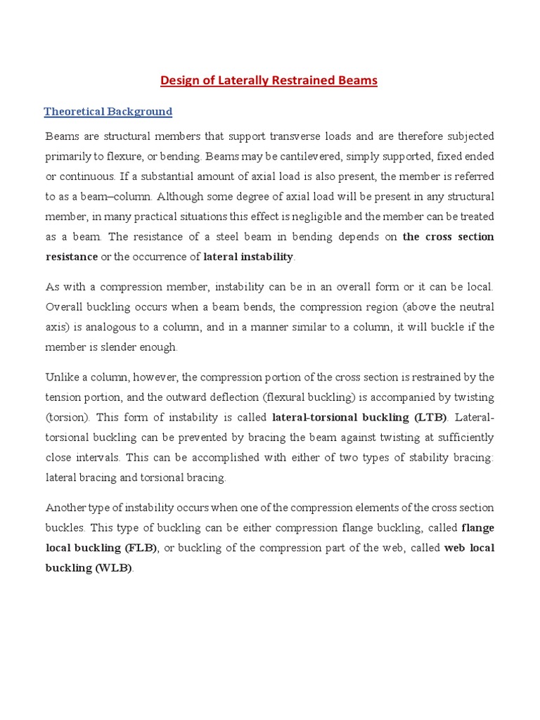 Design of Laterally Restrained Beams: Theoretical Background | PDF ...