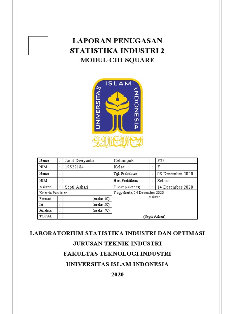 Laporan Penugasan Statistika Industri 2: Modul Chi-Square | PDF
