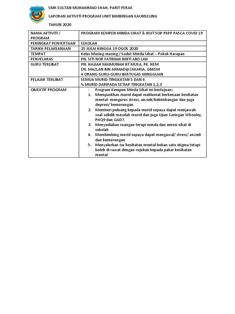 Laporan Program Minda Sihat | PDF