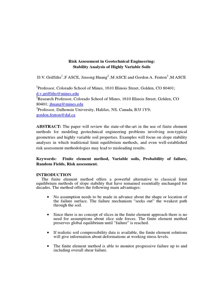 Griffiths 2011 Risk Assessment in Geoechnical Engineering | PDF ...