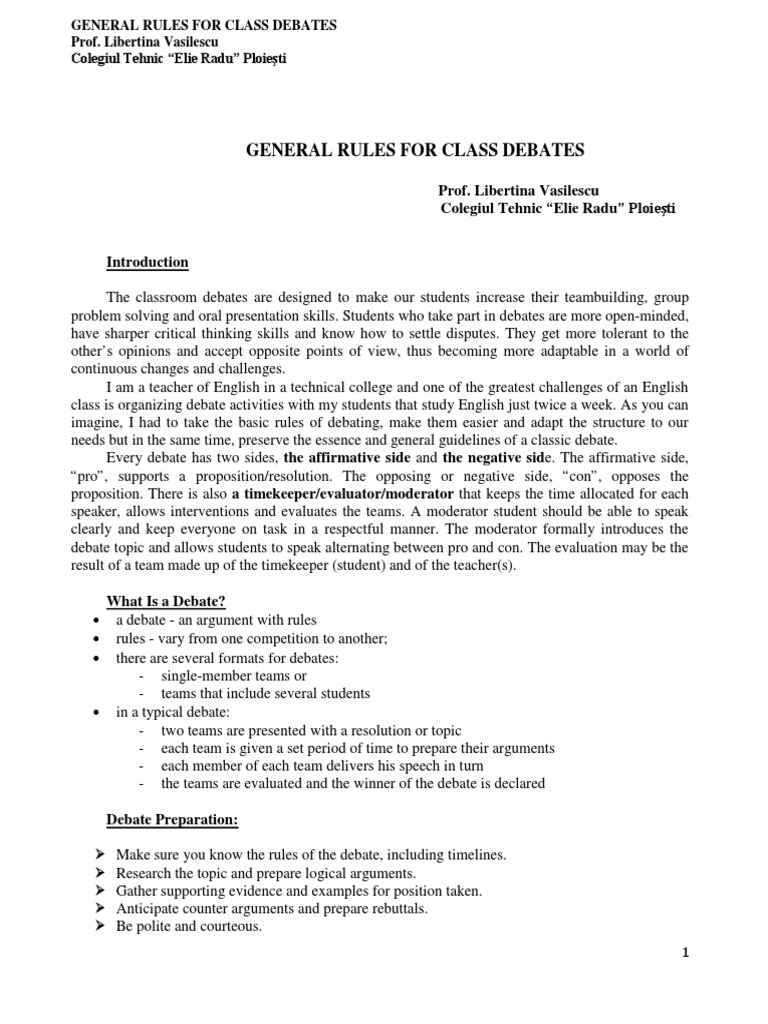 Classroom Debate Rules for Students | PDF | Communication
