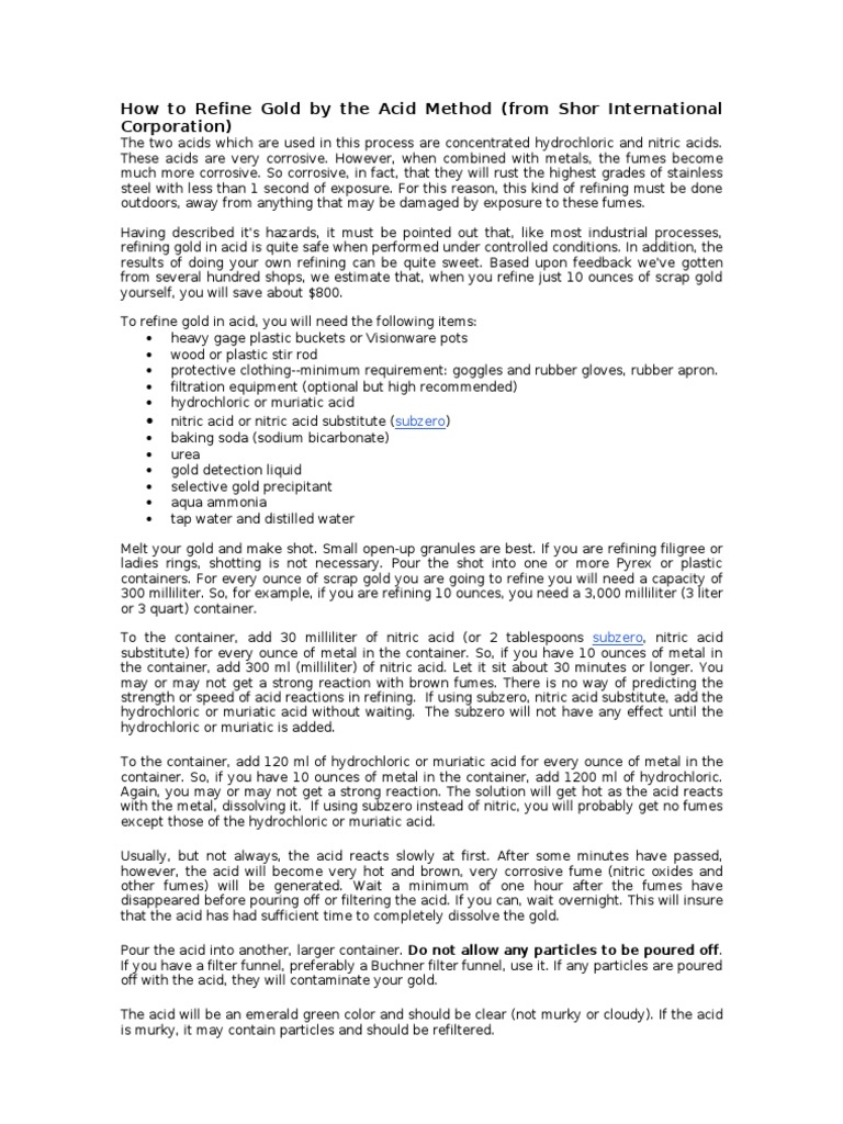 How To Refine Gold by The Acid Method | PDF | Hydrochloric Acid ...