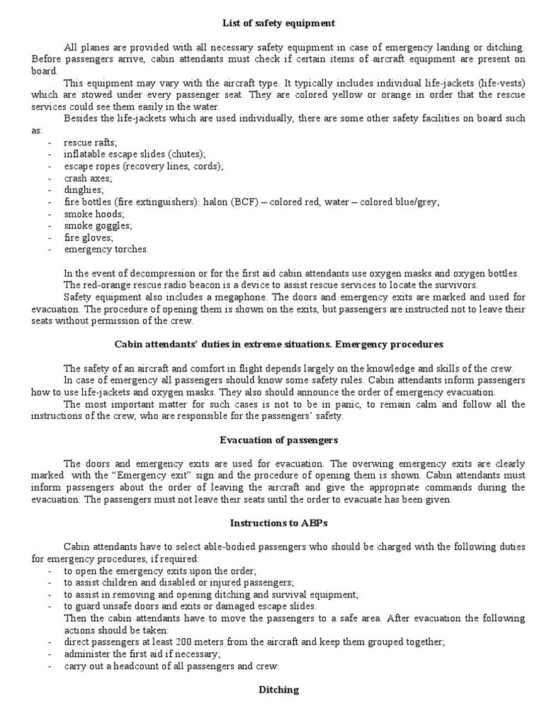 Cabin Crew Emergency Procedures Guide | PDF | Flight Attendant ...