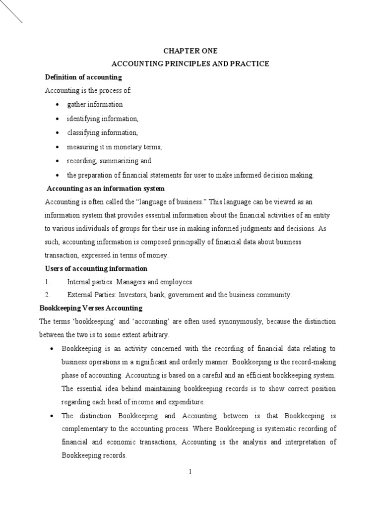 Chapter One Accounting Principles and Practice Definition of Accounting ...