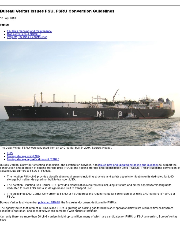 Bureau Veritas Issues FSU, FSRU Conversion Guidelines | PDF