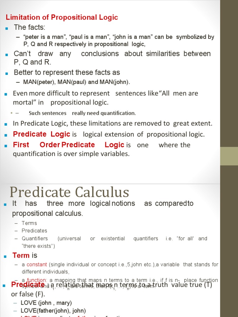 The Facts:: Limitation of Propositional Logic | PDF | First Order Logic | Logic