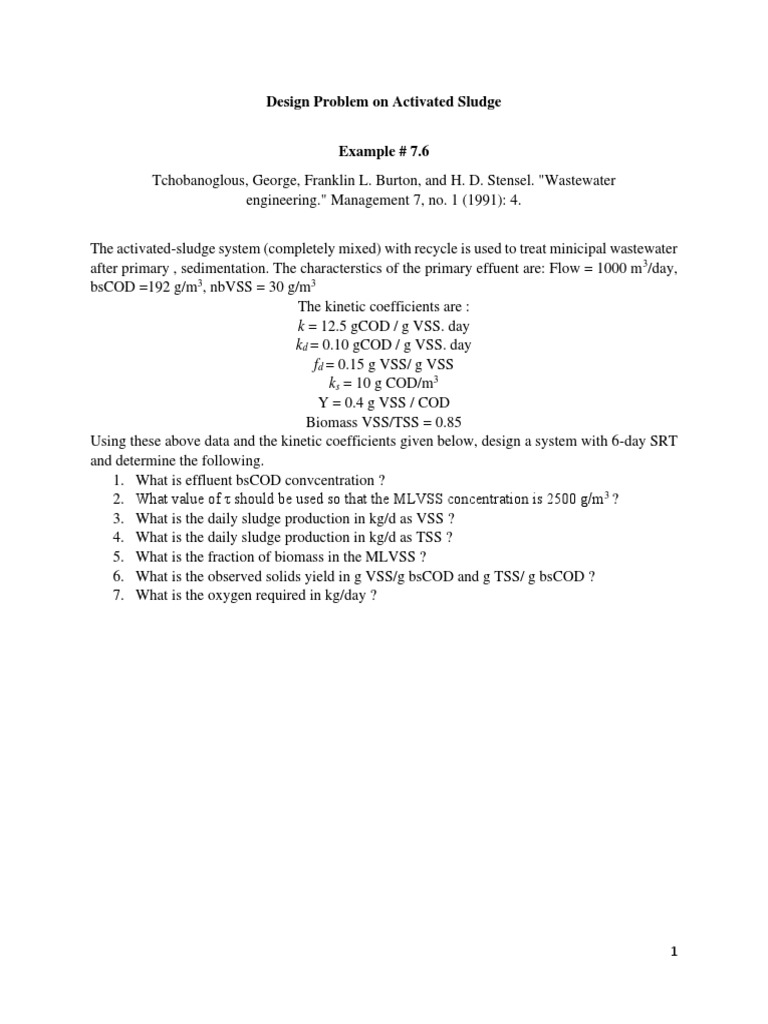 Design Problem Activated Sludge | PDF Design Problem Activated Sludge | PDF