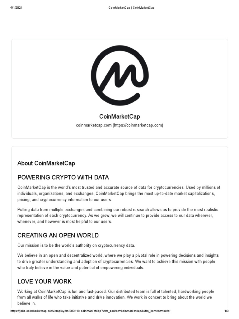 About CoinMarketCap and Careers | PDF | Cryptocurrency | Business