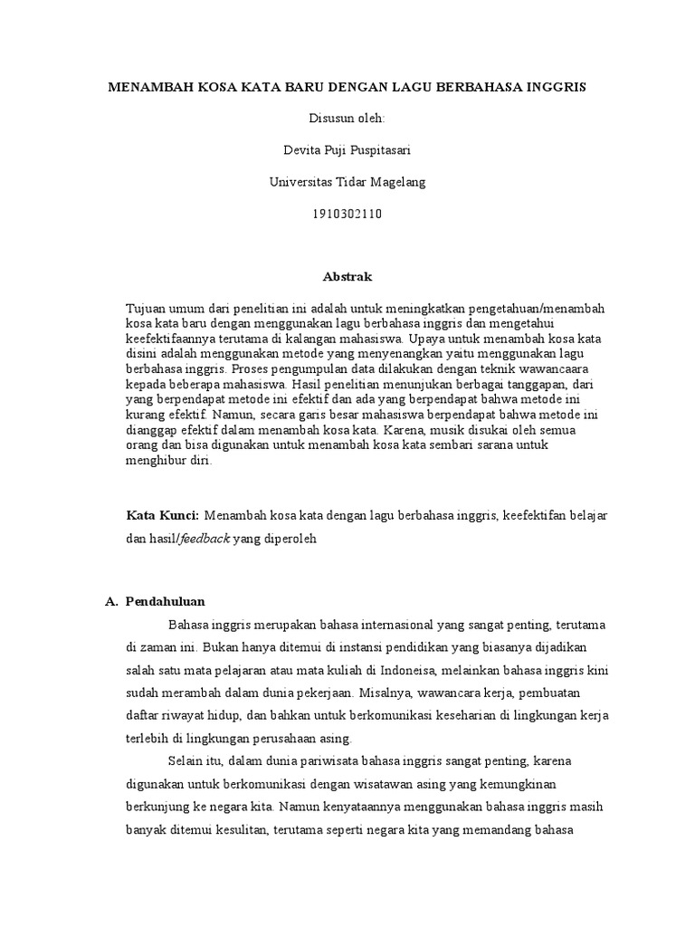 Artikel Ilmiah B.Indonesia - Devita Puji P - 1910302110 - Konten 3 | PDF