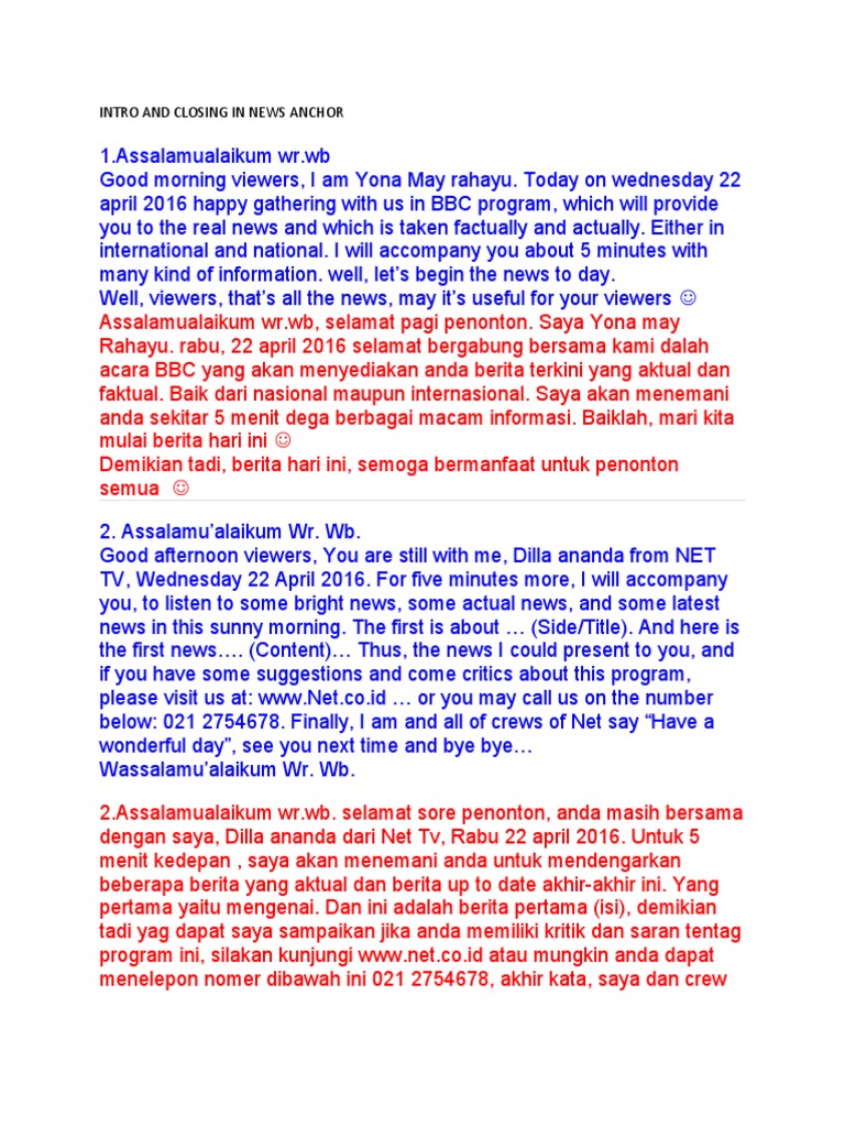 Contoh Skrip NEWS ITEMS News Anchor | PDF