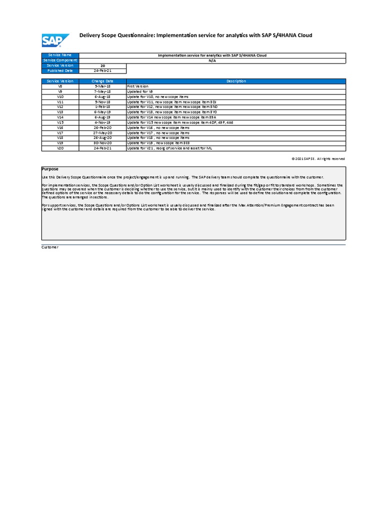 Delivery Scope Questionnaire: Implementation Service For Analytics With ...