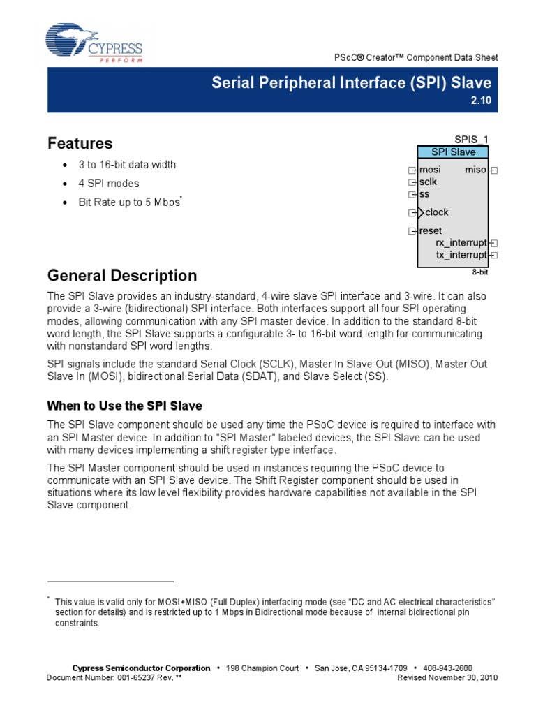Features: Serial Peripheral Interface (SPI) Slave | PDF | Computer Engineering | Computing