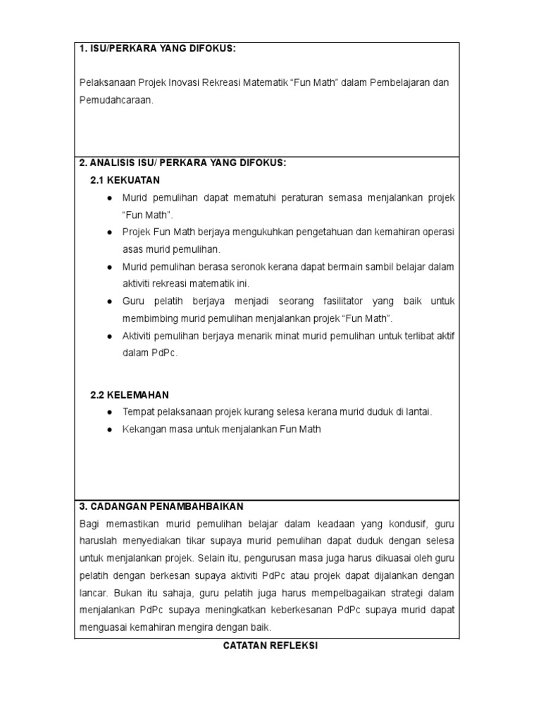 Catatan Refleksi Projek | PDF