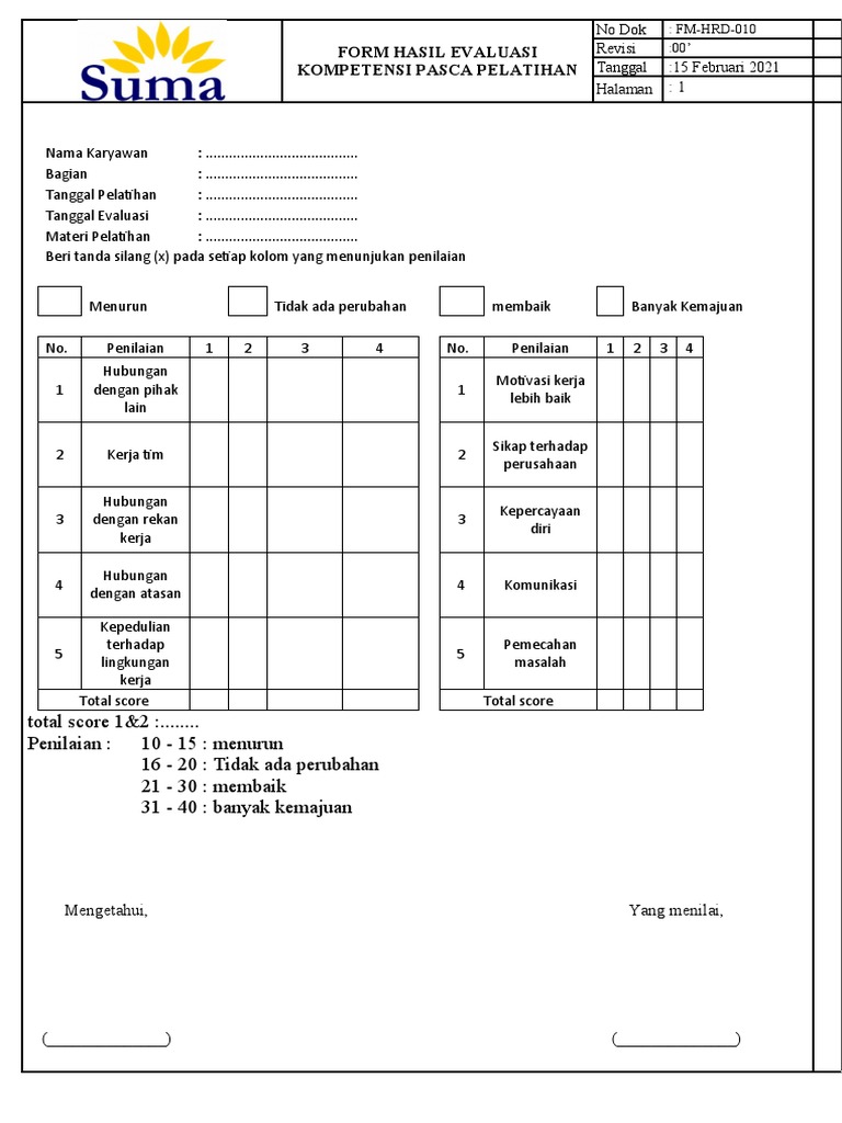 10 - Form Evaluasi Kompetensi Pasca Pelatihan (Kenaikan Jabatan Opr) | PDF 10 - Form Evaluasi Kompetensi Pasca Pelatihan (Kenaikan Jabatan Opr) | PDF