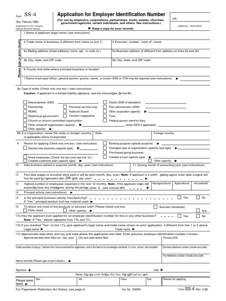 ss4 PDF | Download Free PDF | Limited Liability Company | Irs Tax Forms