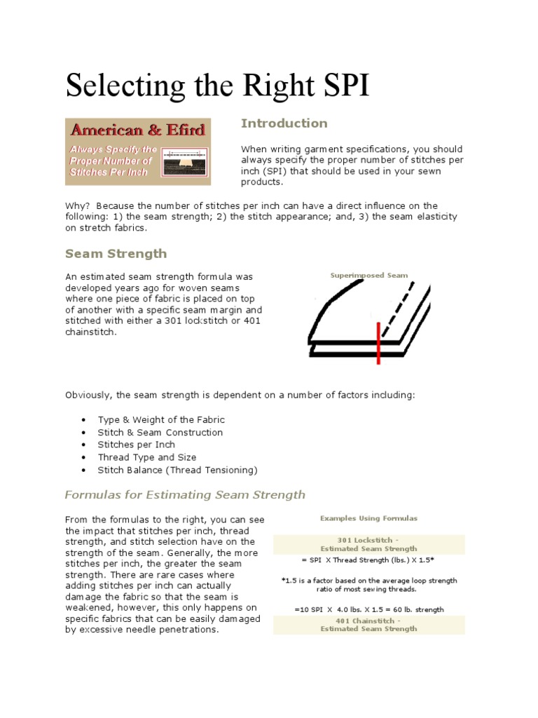 Selecting The Right SPI | PDF | Seam (Sewing) | Knitting