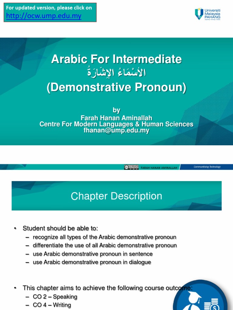 Arabic For Intermediate ُة َراَشِلإا ُءاَم ْسلأا (Demonstrative Pronoun ...