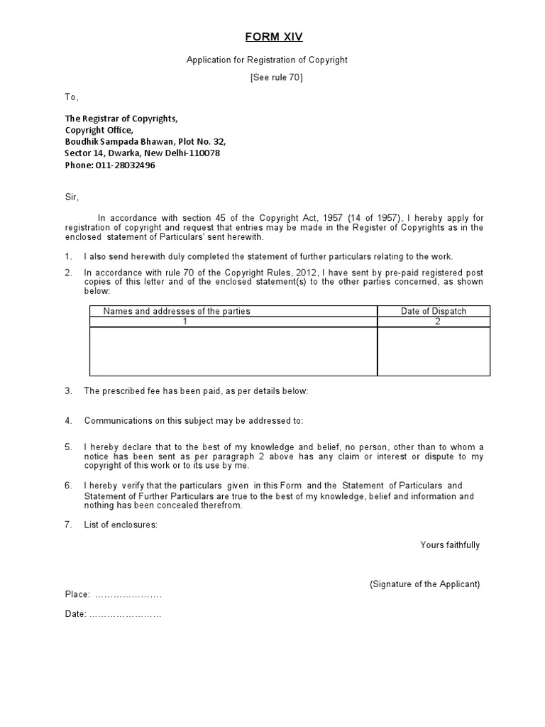 Form-XIV-Registration of Copyright | PDF | Copyright | Trademark