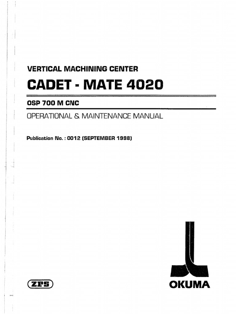 Okuma Cadet Mate 4020 OSP 700M VMC Operation Maintenance Manual | PDF