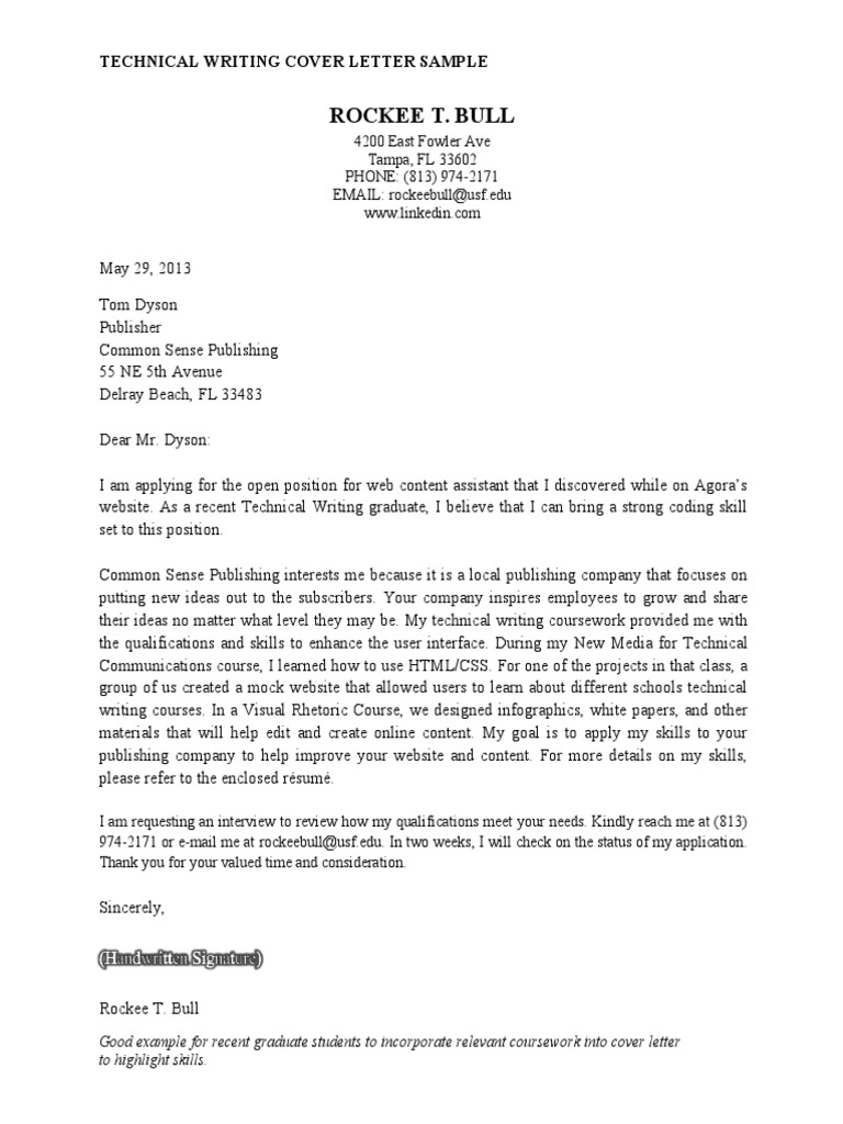 Technical Writer Cover Letter Example | PDF