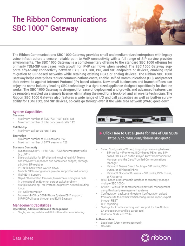 The Ribbon Communications SBC 1000™ Gateway: Data Sheet | PDF | Session ...