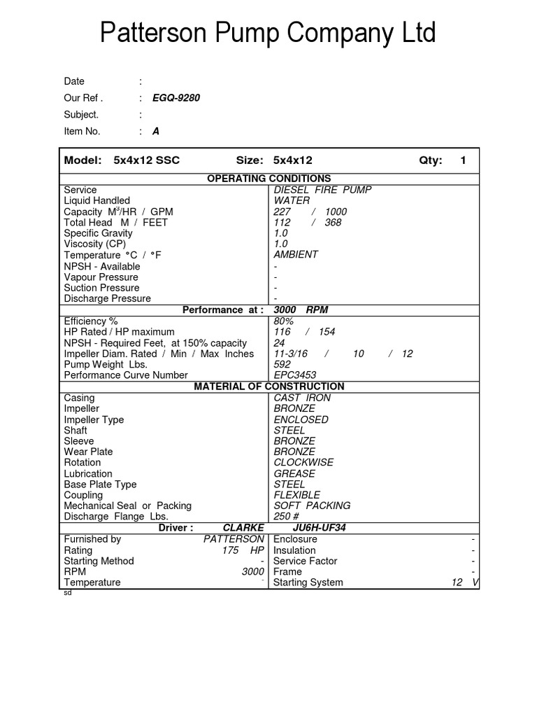 Patterson Pump Company LTD: Model: 5x4x12 SSC Size: 5x4x12 Qty: 1 | PDF ...