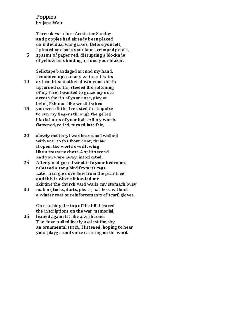 'Poppies' Full Poem | PDF | Clothing | Leisure