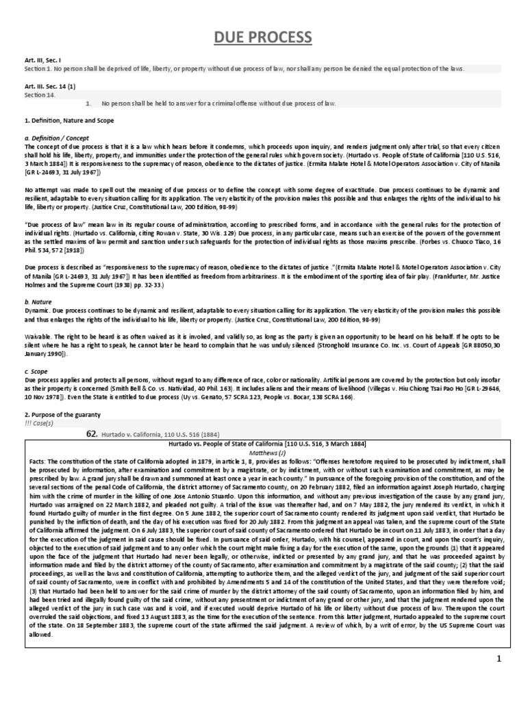 Due Process | PDF | Fourteenth Amendment To The United States ...