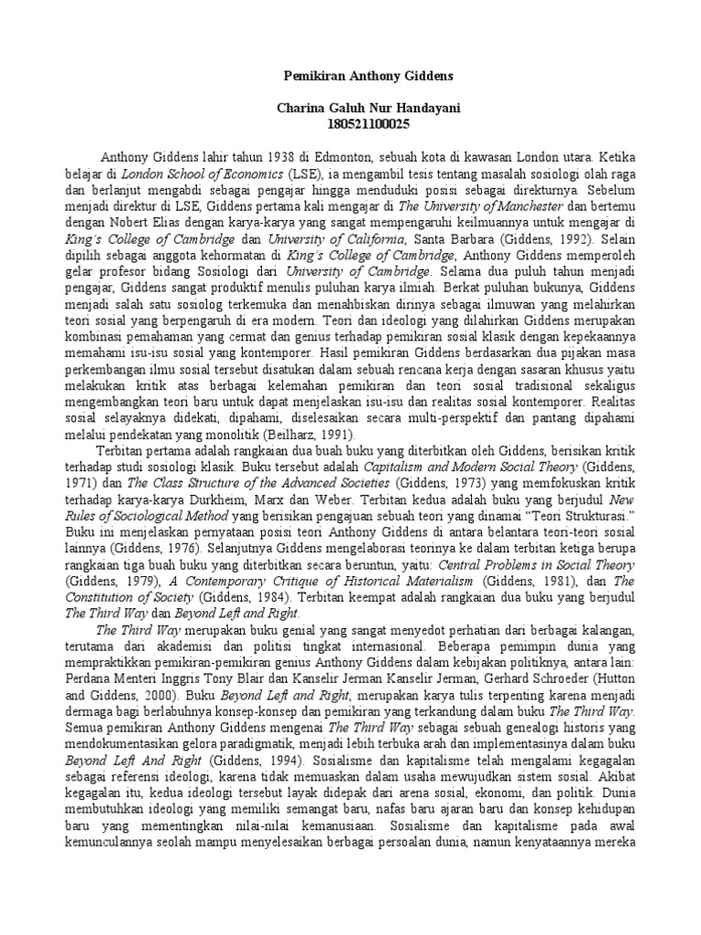 Pemikiran Anthony Giddens | PDF