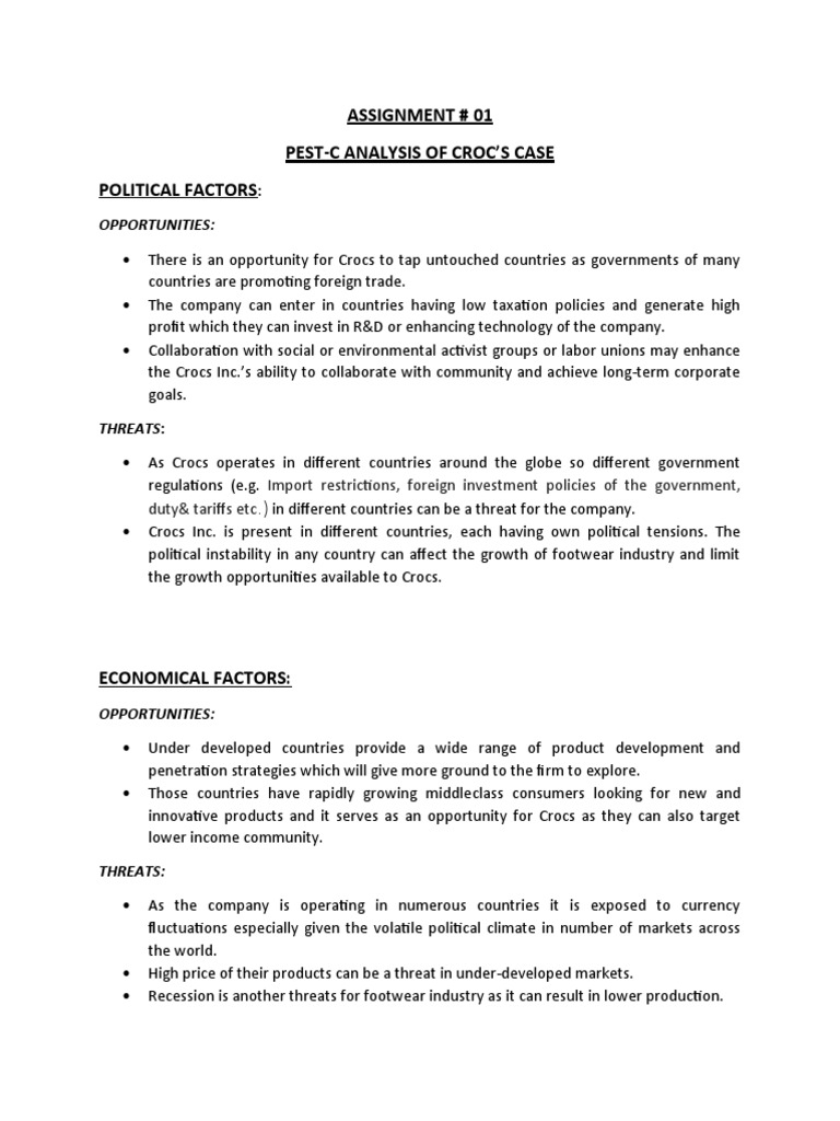 Assignment # 01 Pest-C Analysis of Croc'S Case Political Factors | PDF ...