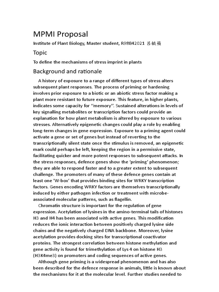 MPMI Proposal | Download Free PDF | Epigenetics | Gene