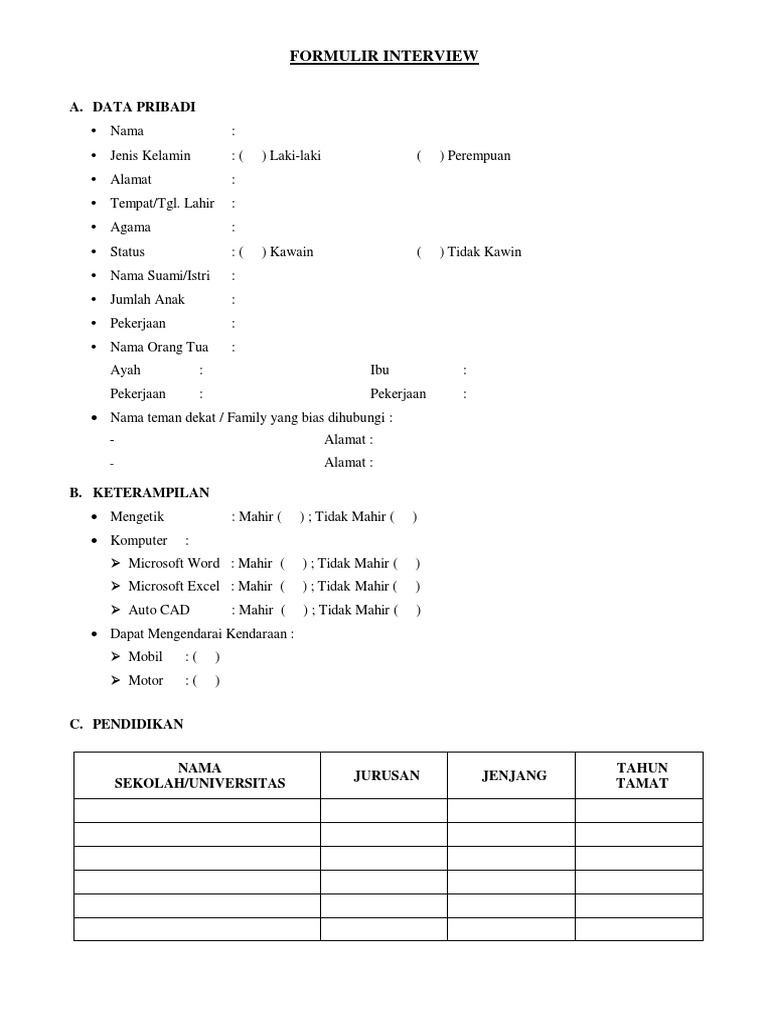 Formulir Interview Pdf